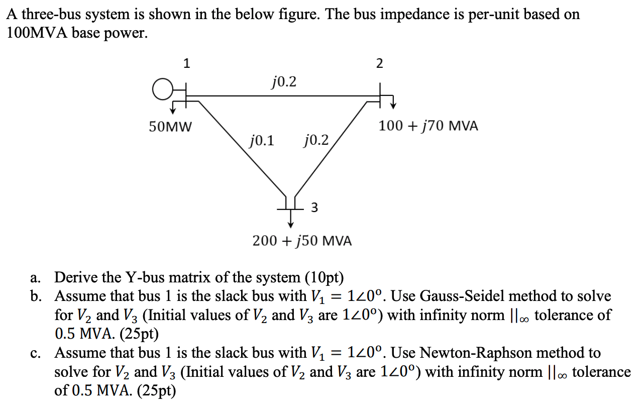 Solved A three-bus system is shown in the below figure. The | Chegg.com