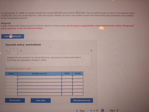 Solved On December 12. 2018, an equity investment costing | Chegg.com