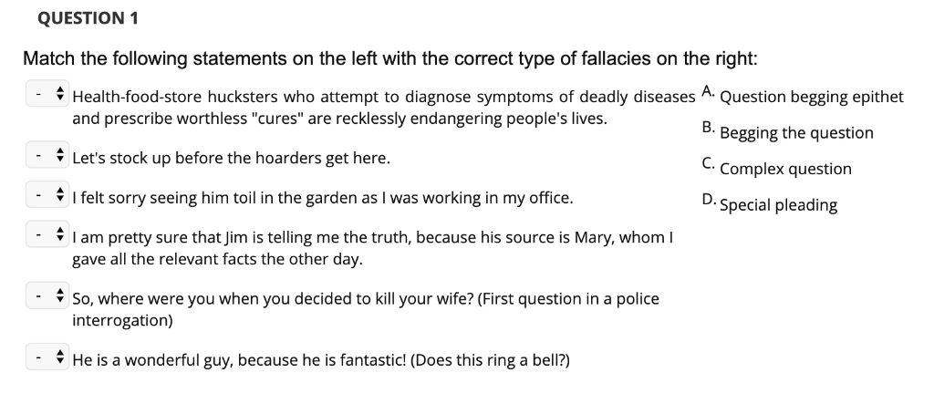 Solved QUESTION 1 Match the following statements on the left | Chegg.com