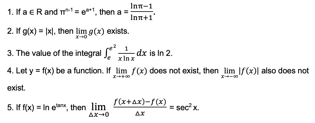 Solved Intt-1 1. If a e R and Tn-1 = ea+1, then a = Innt+1 = | Chegg.com