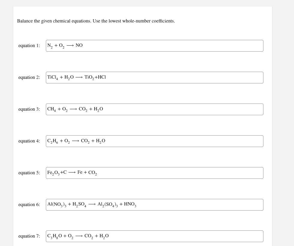 Solved Balance the given chemical equations. Use the lowest | Chegg.com
