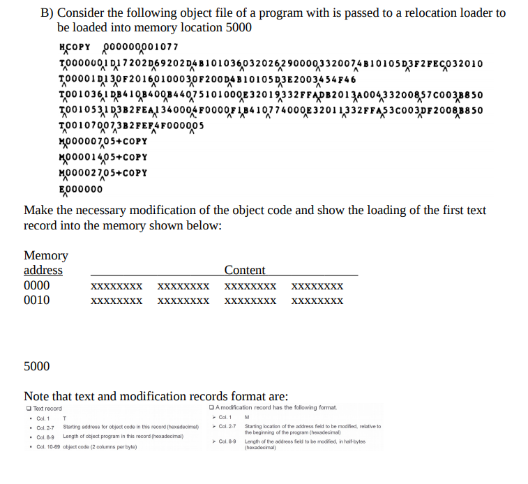 B) Consider the following object file of a program | Chegg.com