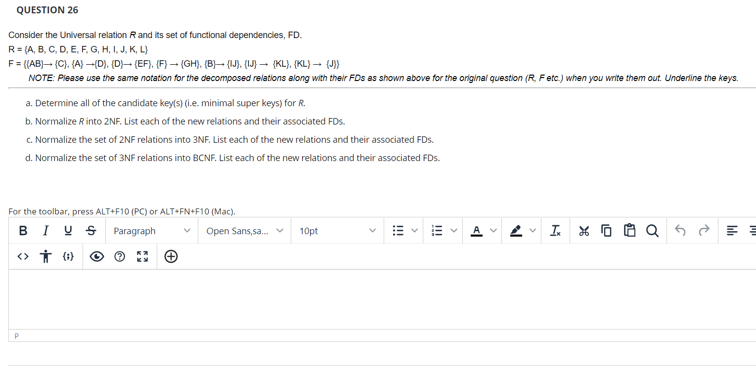 Solved QUESTION 26 Consider the Universal relation R and its | Chegg.com