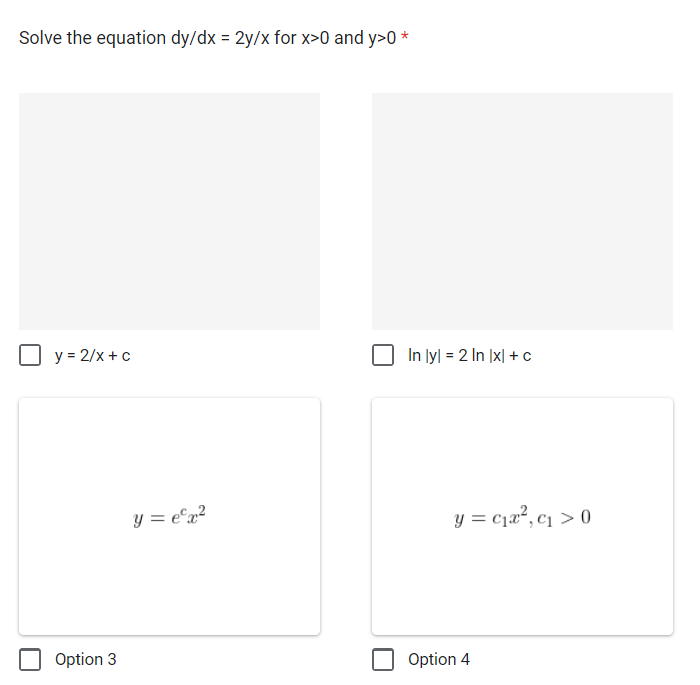 Solved Solve the equation dy/dx=2y/x for x>0 and y>0 * | Chegg.com