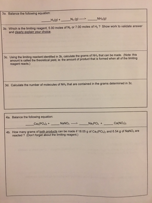 Solved 3a. Balance the following equation: H2(9)+N2 (9) | Chegg.com