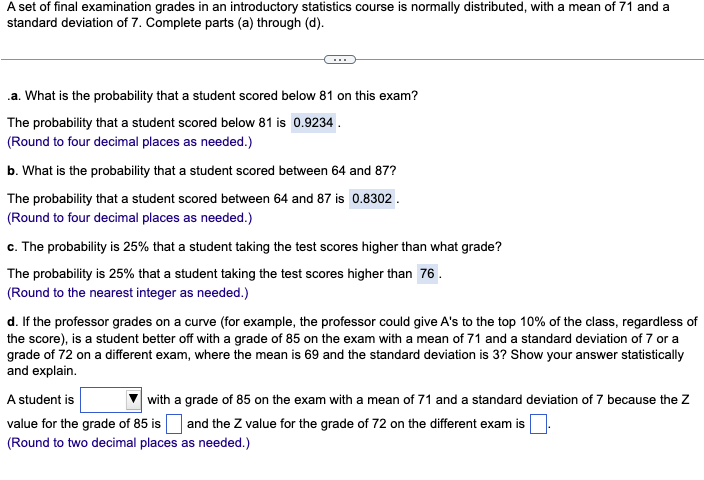 Solved A set of final examination grades in an introductory | Chegg.com