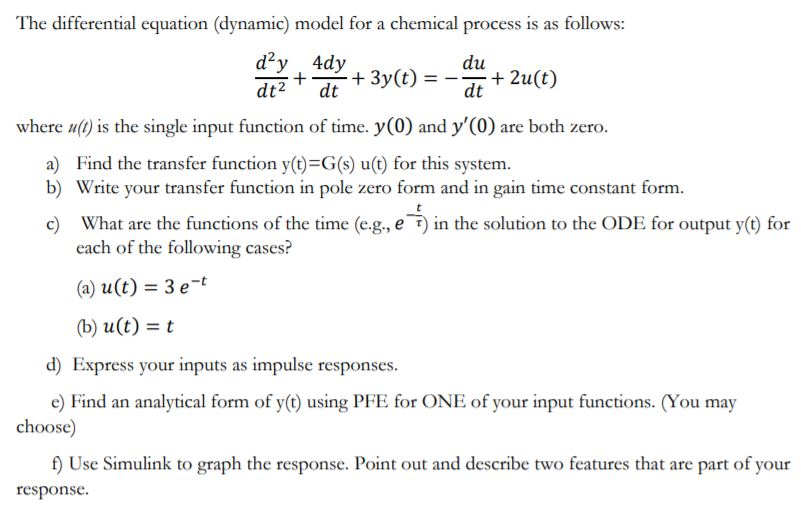 Solved The Differential Equation Dynamic Model For A
