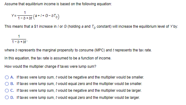 Solved Assume that equilibrium income is based on the | Chegg.com