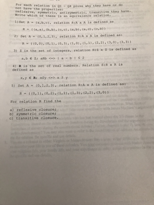 Solved Por each relation in 01 04 prove why they have or do | Chegg.com