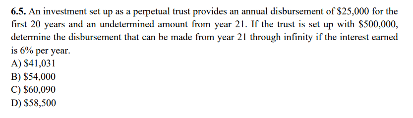 Solved 6.5. An investment set up as a perpetual trust | Chegg.com