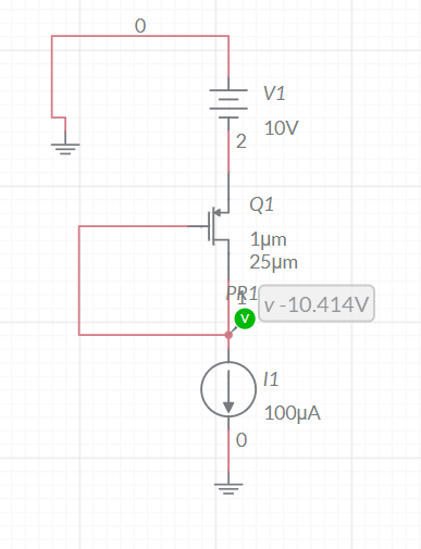 Solved Multisim Live: For the following PMOS circuit, kp' = | Chegg.com