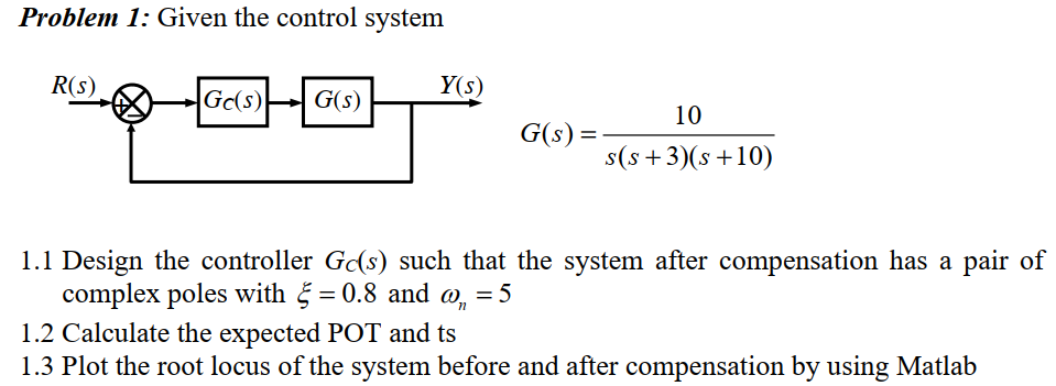 Problem 1: Given the control | Chegg.com