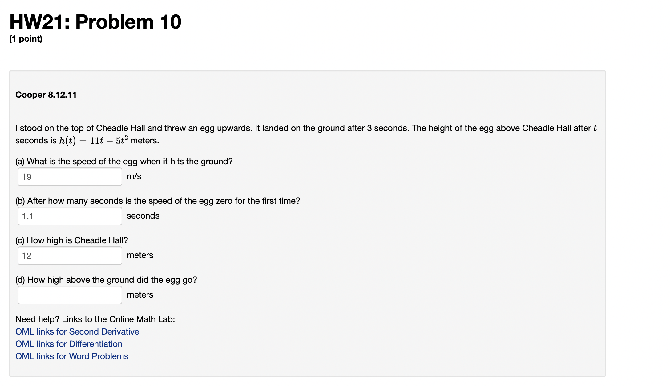 Solved I stood on the top of Cheadle Hall and threw an egg | Chegg.com