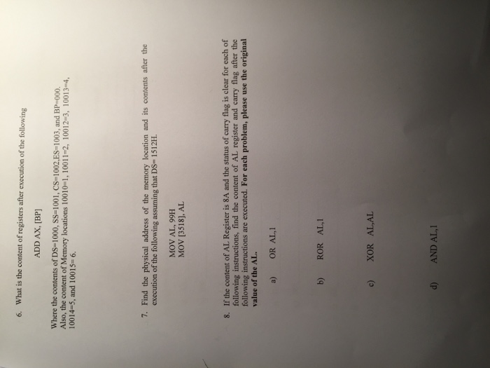 Solved 6. What is the content of registers after execution | Chegg.com