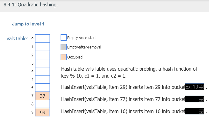 8.4.1: Quadratic hashing. Jump to level 1 valsTable: | Chegg.com