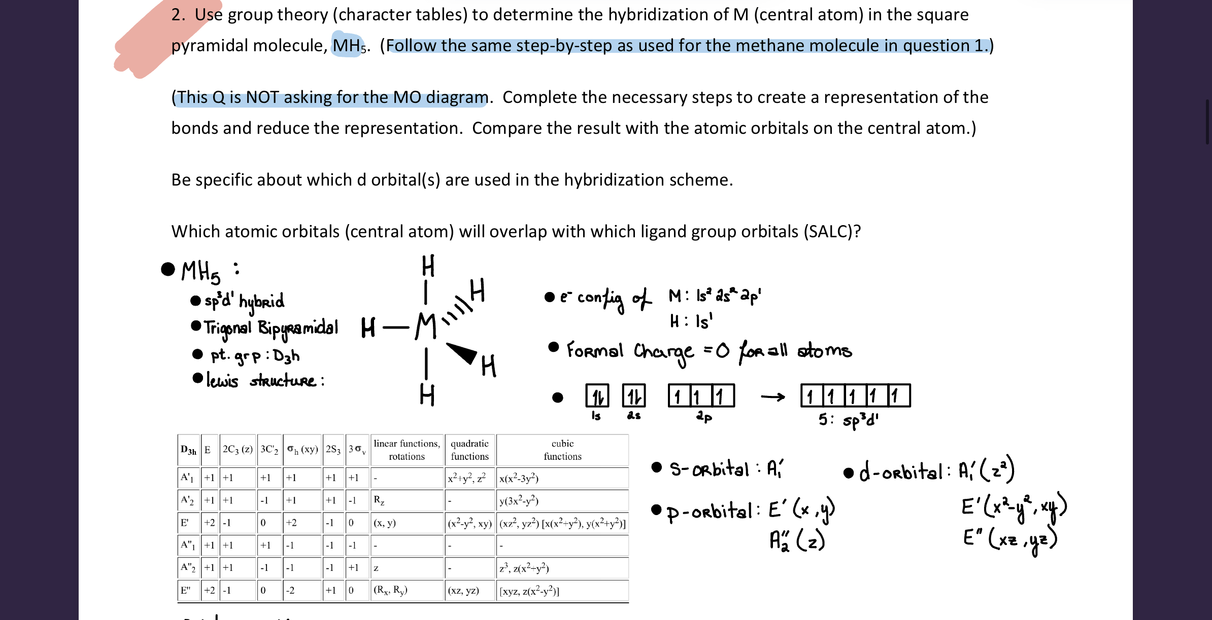 Solved Use group theory (character tables) ﻿to determine the | Chegg.com