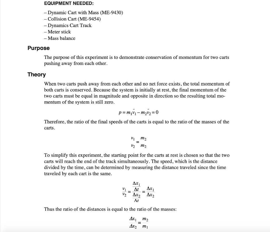 EQUIPMENT NEEDED: - Dynamic Cart with Mass (ME-9430) | Chegg.com