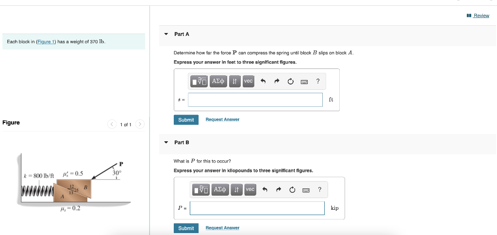 Solved u Review Part A Each block in (Figure 1) has a weight | Chegg.com