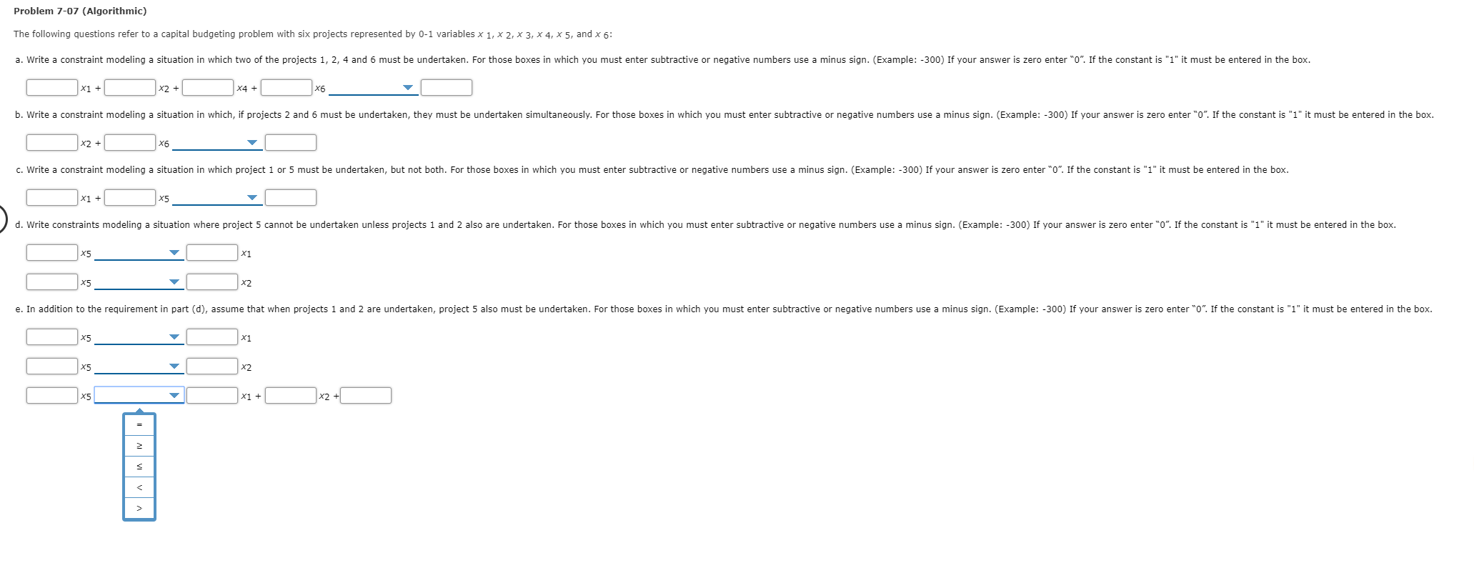 Solved Problem 7-07 (Algorithmic) The following questions | Chegg.com