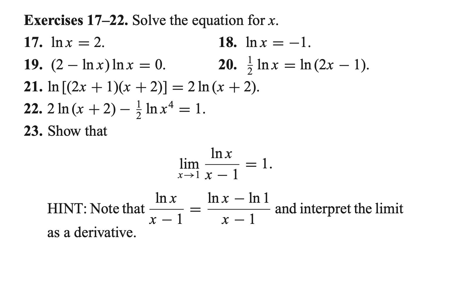 Solved = Exercises 17–22. Solve the equation for x. 17. ln x | Chegg.com