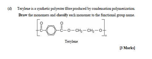 Solved (d) Terylene is a synthetic polyester fibre produced | Chegg.com
