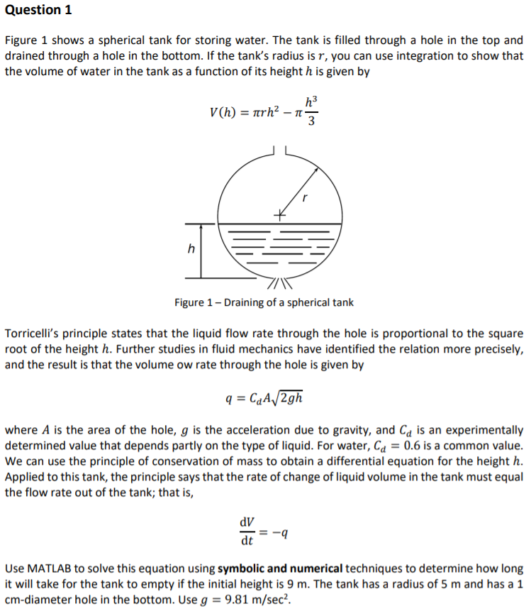 Solved Question1 Figure 1 shows a spherical tank for storing | Chegg.com