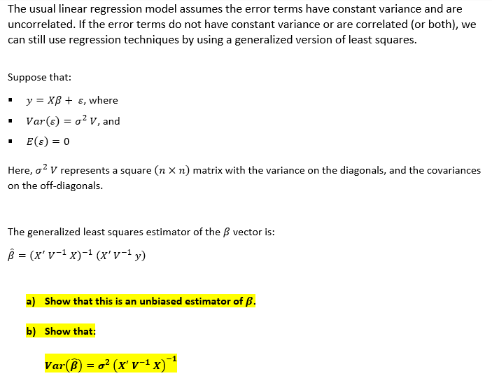 Solved The usual linear regression model assumes the error | Chegg.com