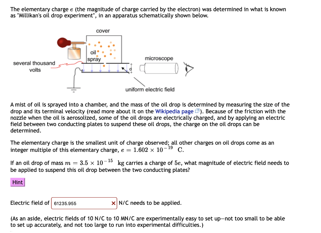 Solved The elementary charge e (the magnitude of charge | Chegg.com