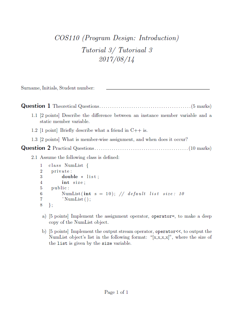 COS110 (Program Design: Introduction) Tutorial 3/ | Chegg.com