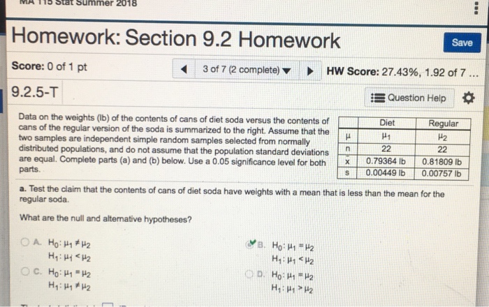Solved Ma Th Stat Summer 2018 Homework Section 9 2 Homework