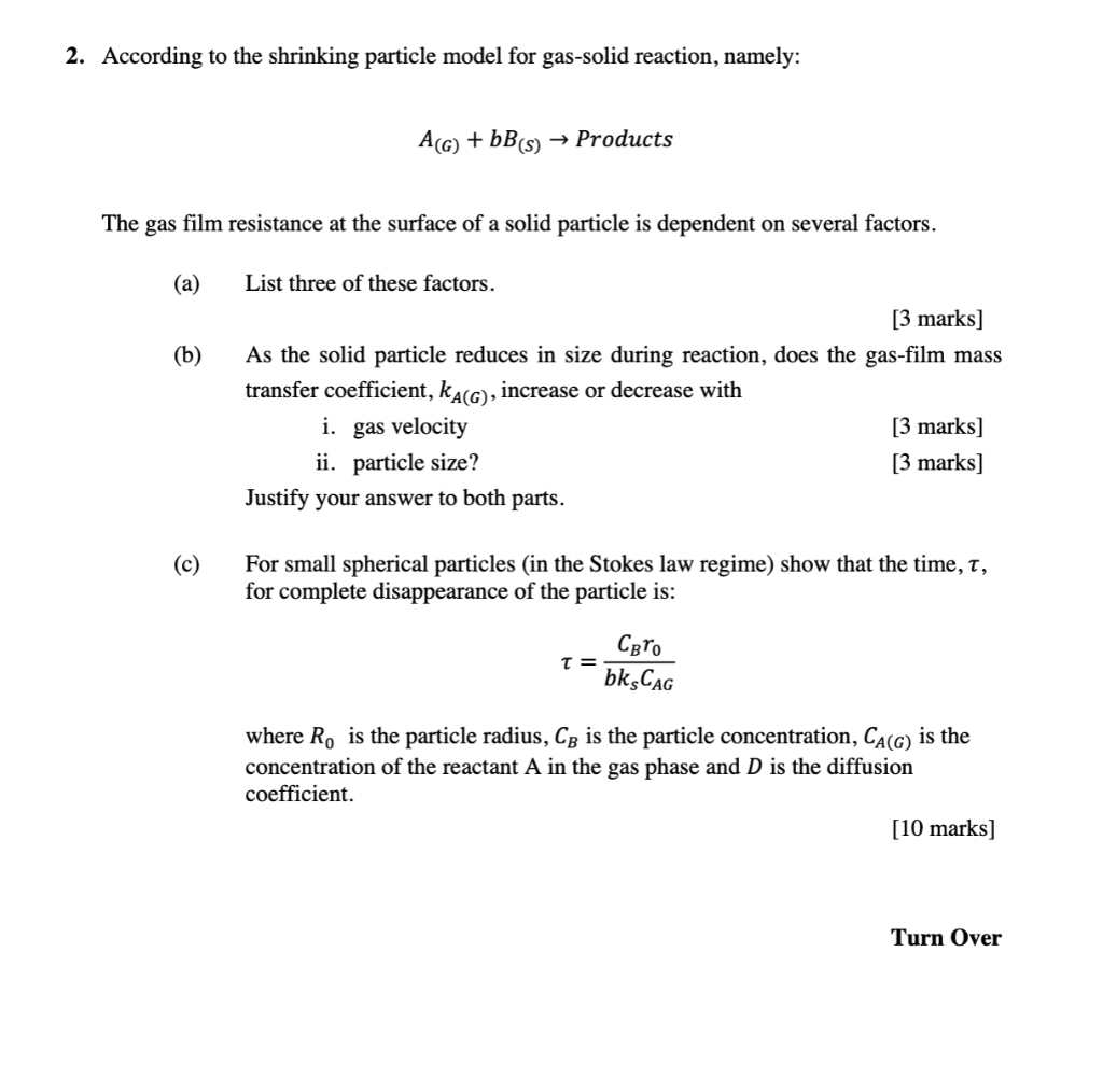 Solved 2. According to the shrinking particle model for | Chegg.com
