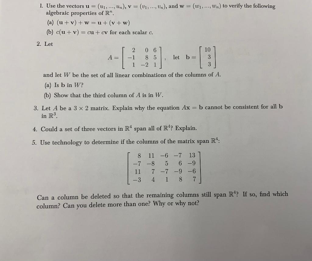 Solved 1. Use the vectors u=(u1,…,un),v=(v1,…,vn), and | Chegg.com