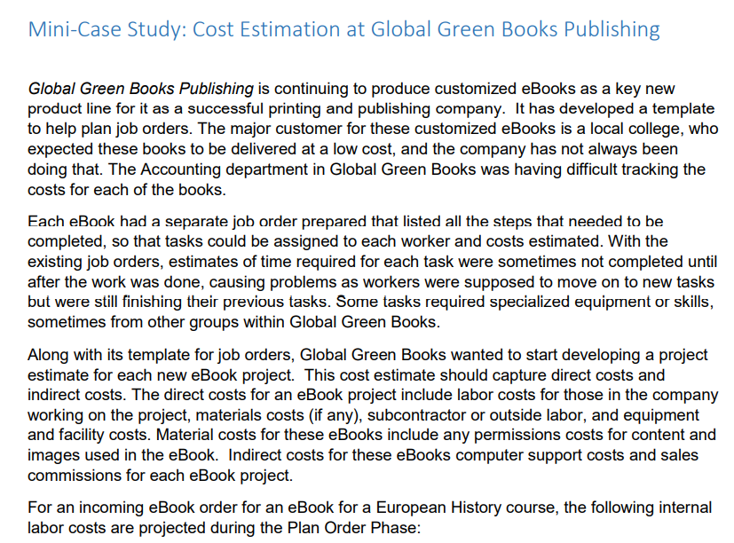 Solved Mini-Case Study: Cost Estimation at Global Green | Chegg.com