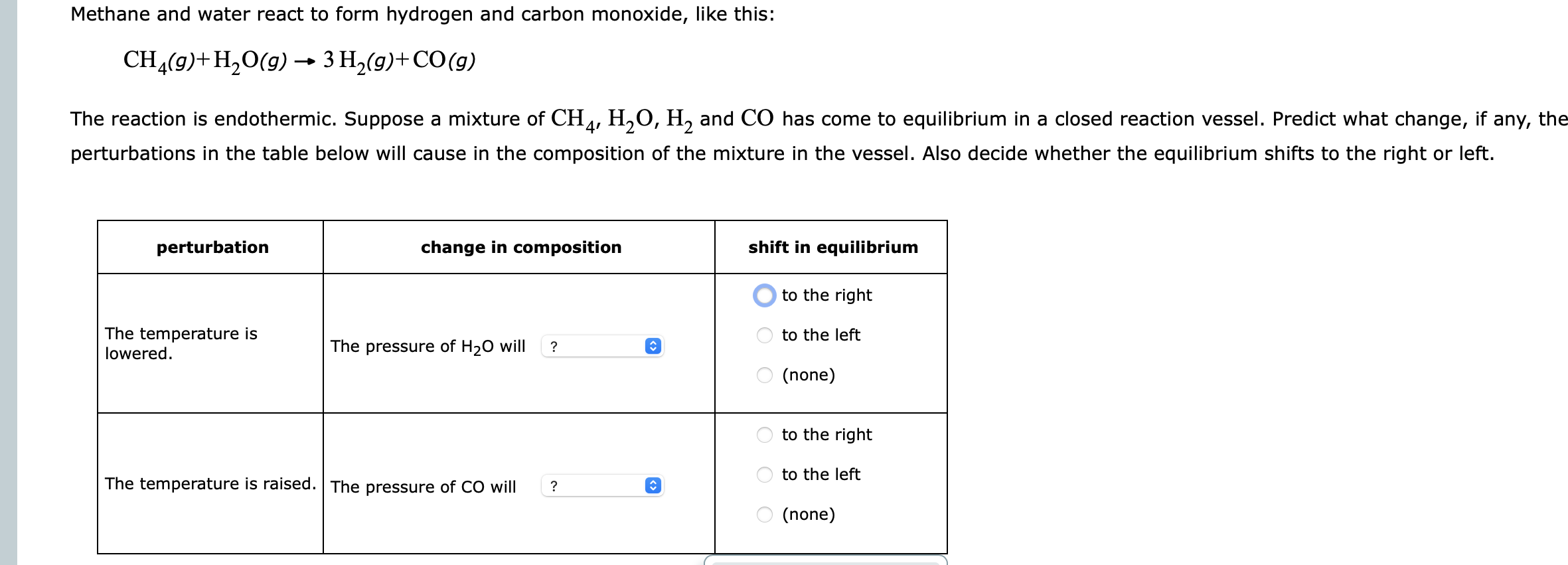 Solved CH4(g)+H2O(g)→3H2(g)+CO(g) The reaction is | Chegg.com