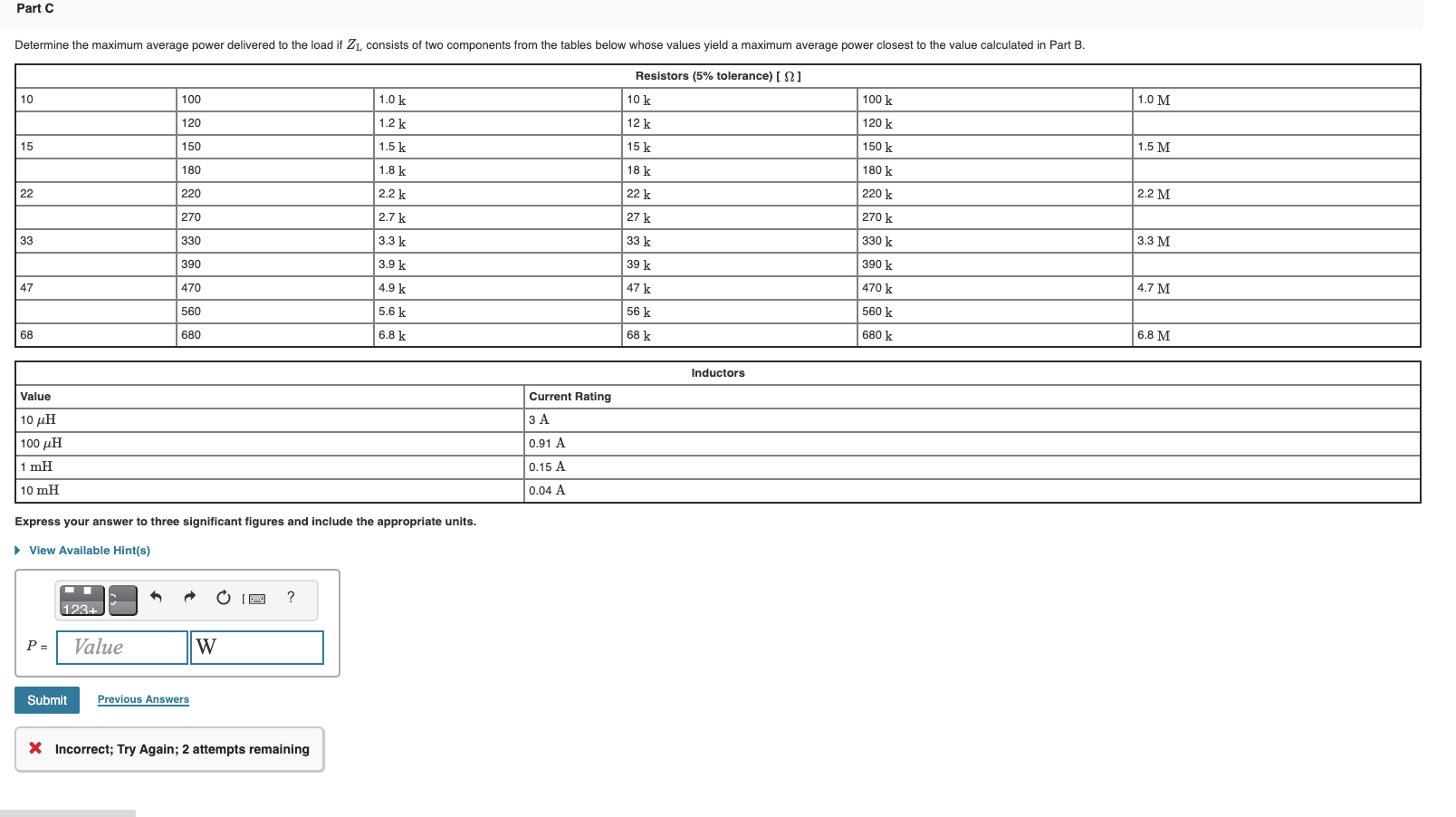 Solved Part C Determine the maximum average power delivered | Chegg.com