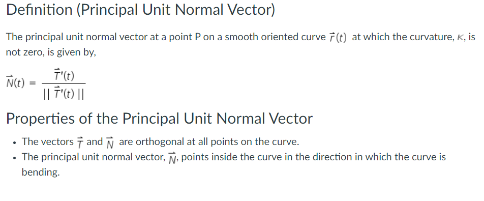 Solved Definition (Principal Unit Normal Vector) Nt) The | Chegg.com