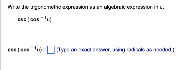 Solved Write the trigonometric expression as an algebraic | Chegg.com