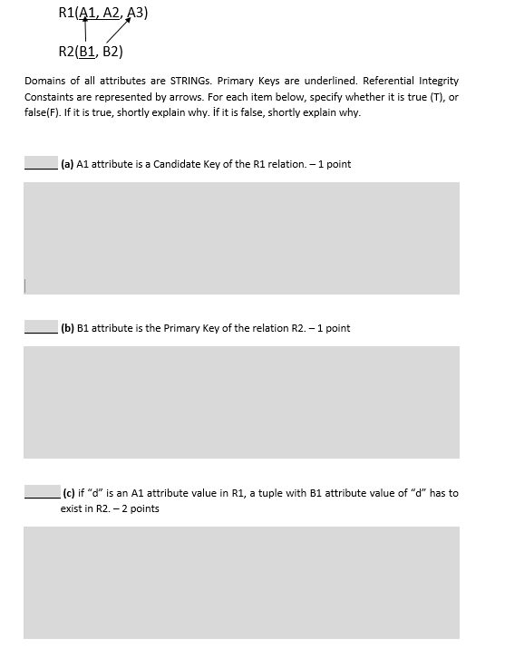 Solved R1(A1, A2, A3) RIQLA2 A R2(B1, B2) Domains of all | Chegg.com