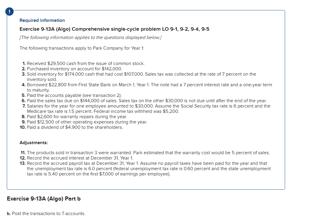 Solved Required information Exercise 9-13A (Algo) | Chegg.com