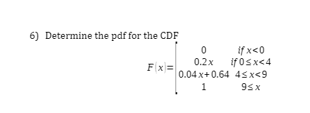 Solved 6) Determine the pdf for the CDF | Chegg.com