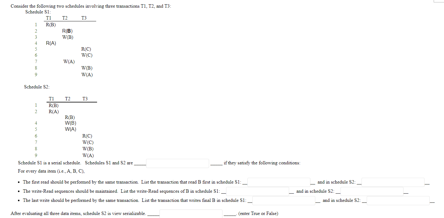 Solved Consider the following two schedules involving three | Chegg.com