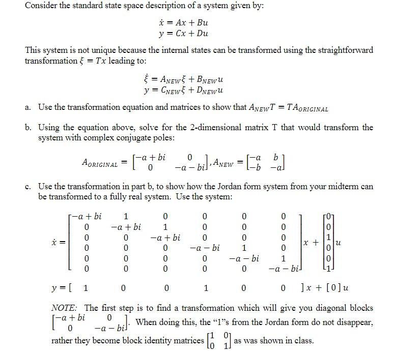 Consider the standard state space description of a | Chegg.com