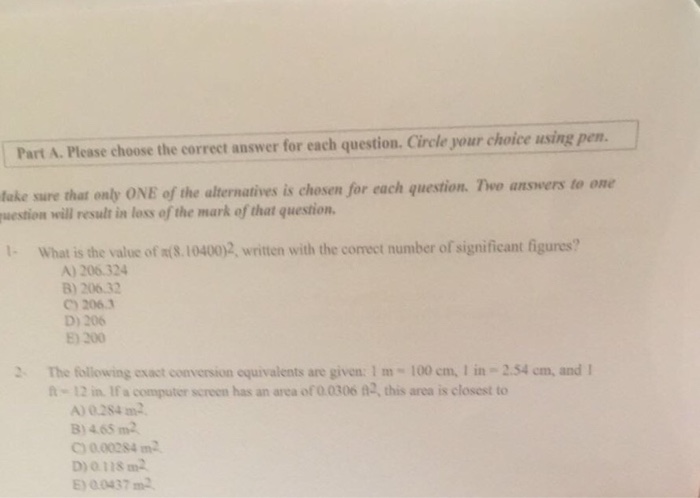 Solved Part A. Please choose the correct answer for each | Chegg.com