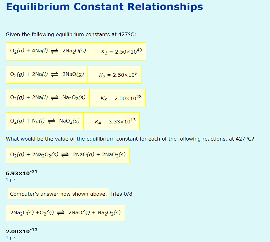 Solved Equilibrium Constant Relationships Given the | Chegg.com