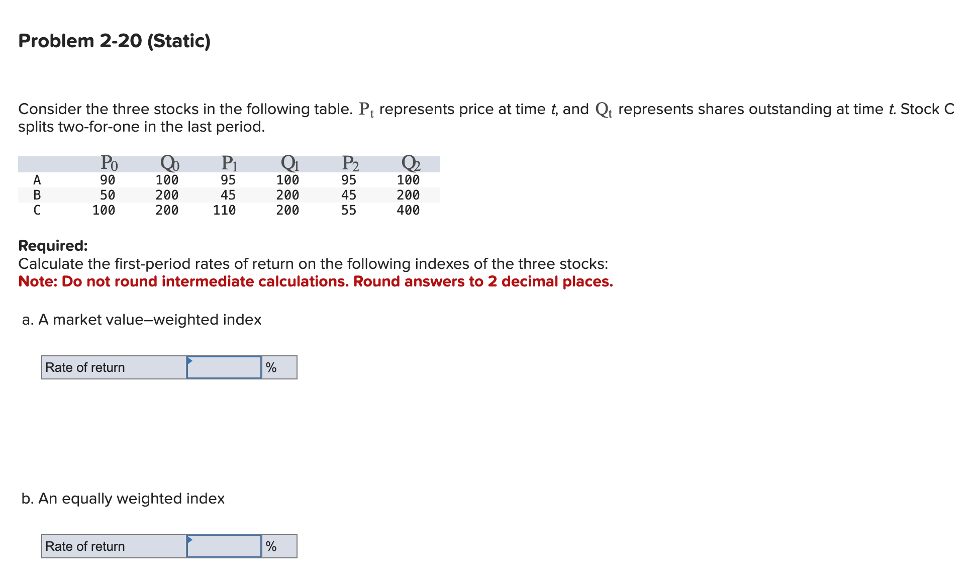 Solved Problem 2-20 (Static)Consider the three stocks in the | Chegg.com