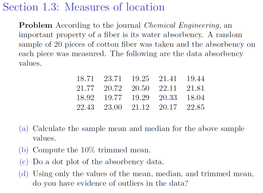 Solved Section 1 3 Measures Of Location Problem According