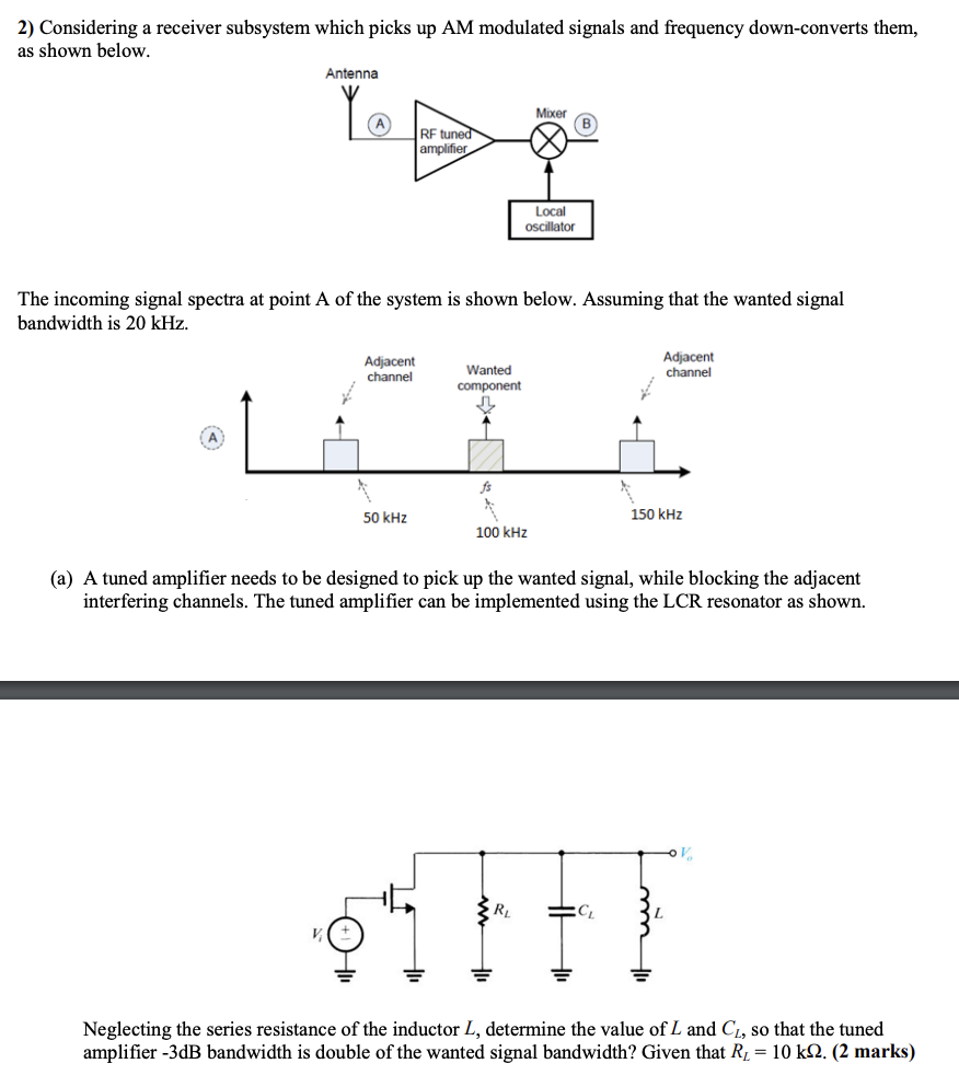 Solved 2) Considering a receiver subsystem which picks up AM | Chegg.com