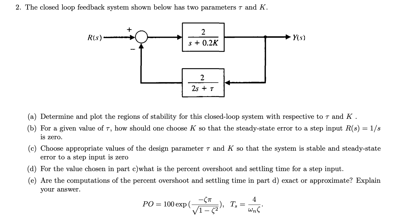 Solved 2. The closed loop feedback system shown below has | Chegg.com