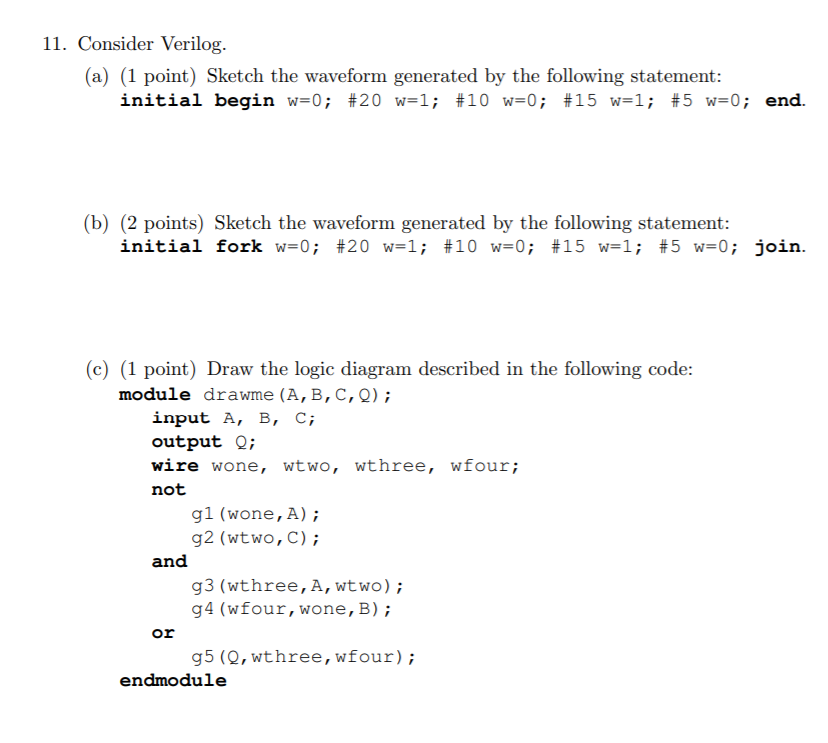 Solved 11. Consider Verilog. (a) (1 point) Sketch the | Chegg.com