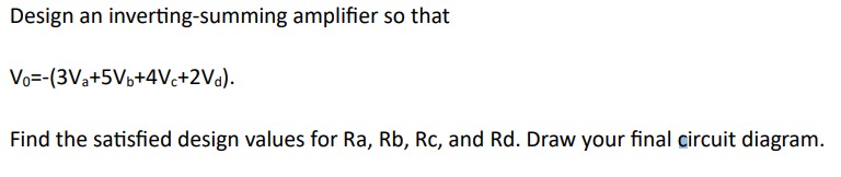 Solved Design an inverting-summing amplifier so that | Chegg.com